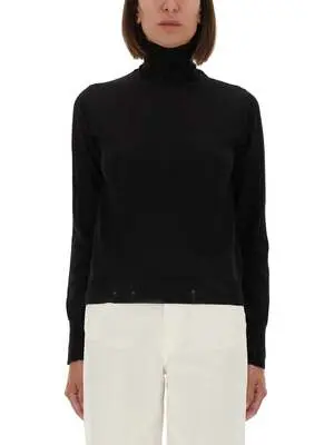 GOLDEN GOOSE Turtleneck Wool Sweater With Distressed Detail - Black