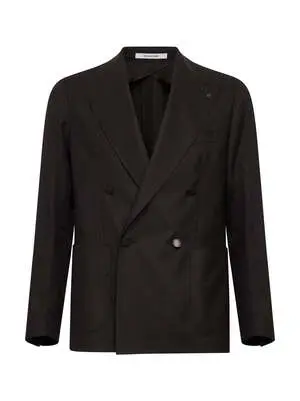 Tagliatore Dark Brown Stretch Virgin Wool Montecarlo Double-breasted Blazer - Multicolor