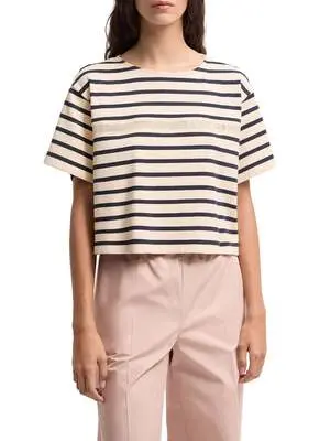 Moncler Striped Cropped T-shirt With Logo