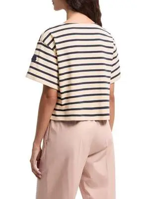 Moncler Striped Cropped T-shirt With Logo