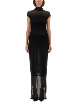 JEAN PAUL GAULTIER Mesh Flocked Logo Dress - Black