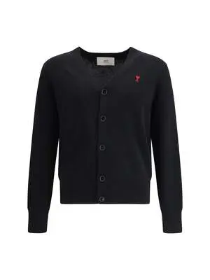 AMI Paris De Coeur Merino Wool Cardigan - Black
