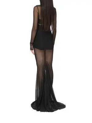 Rick Owens Long Sleeve Sheer Tulle Gown - Black