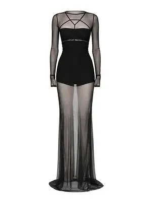 Rick Owens Long Sleeve Sheer Tulle Gown - Black