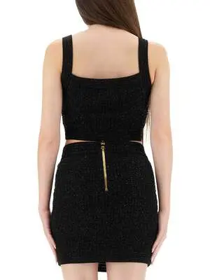 Balmain Textured Cropped Top - Black