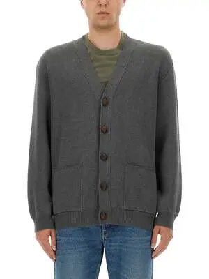 GOLDEN GOOSE Logo Lapel Cardigan - Gray