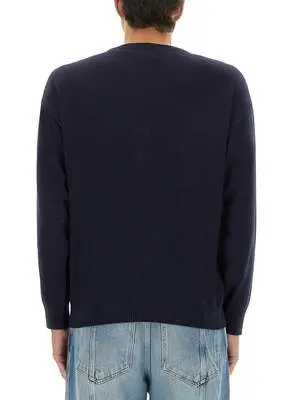 Moschino Wool And Cashmere Pullover With Embroidered Detail - Blue