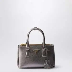 Prada Galleria Mini Chrome Patent Saffiano Bag - Gray