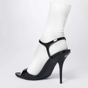 Balenciaga Avenue Sock Sandal In Patent Leather And Mesh - Black