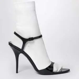 Balenciaga Avenue Sock Sandal In Patent Leather And Mesh - Black