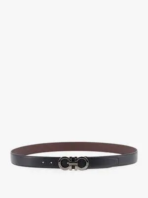 FERRAGAMO Reversible Hammered Leather Belt With Gancini Buckle - Multicolor