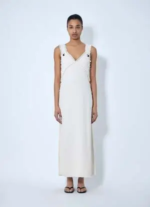 TOTEME TOTEME Bouclé Maxi Dress With Frayed Edges White