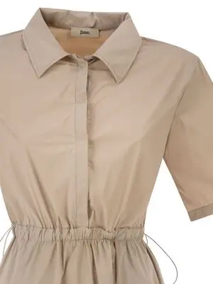 Herno Light Stretch Nylon Shirt Dress With Drawstring Waist - Cream