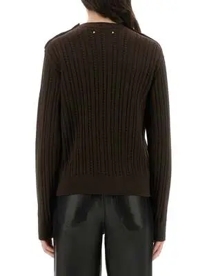 GOLDEN GOOSE Wool Sweater With Button Detail - Brown