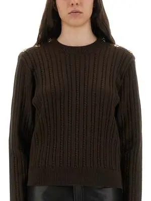 GOLDEN GOOSE Wool Sweater With Button Detail - Brown