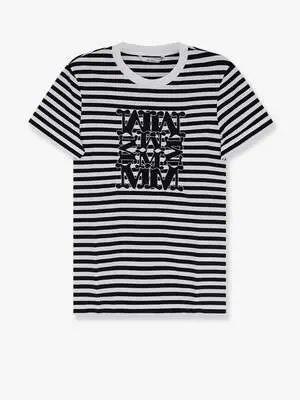 Max Mara Striped Cotton T-shirt With Embroidered Logo - Multicolor