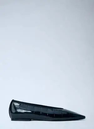 TOTEME Croc-embossed Leather Ballerina Flats - Black