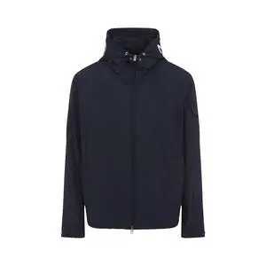 Moncler Hooded Zip-up Jacket With Logo Detail - Blue