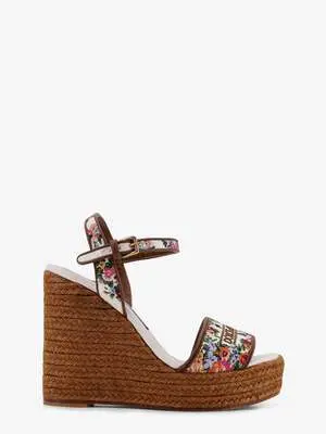 Dolce & Gabbana Raffia Wedge Sandals With Floral Embroidery - Multicolor