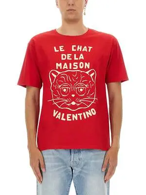 Valentino Garavani T-shirt With Chat De La Maison Print - Red