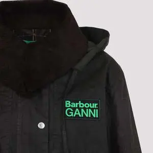 BARBOUR X GANNI Checked Waxed Cotton Duffle Jacket With Drawstring Hood