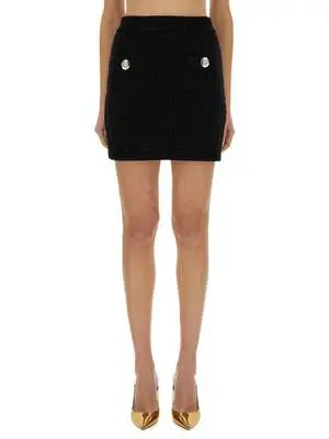 Balmain Textured Tweed Skirt - Black