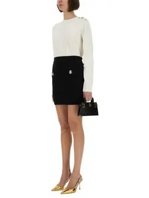 Balmain Textured Tweed Skirt - Black