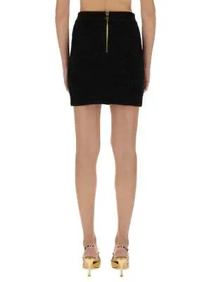 Balmain Textured Tweed Skirt - Black