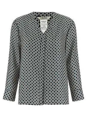 Max Mara S Mmvittoria' Printed Silk Twill V-neck Shirt