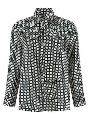 Max Mara S Mmvittoria' Printed Silk Twill V-neck Shirt - Blue