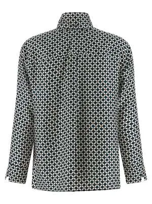 Max Mara S Mmvittoria' Printed Silk Twill V-neck Shirt - Blue