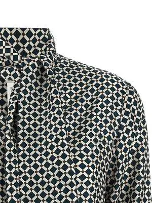 Max Mara S Mmvittoria' Printed Silk Twill V-neck Shirt - Blue