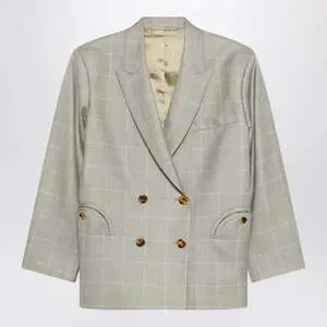 BLAZÉ MILANO Double-breasted Beige Blazer With Pink Check Pattern
