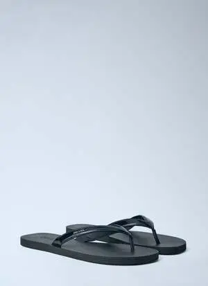 Prada Embossed Logo Leather Flip-flop Sandals - Black
