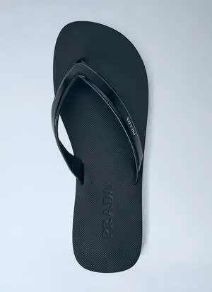 Prada Embossed Logo Leather Flip-flop Sandals - Black