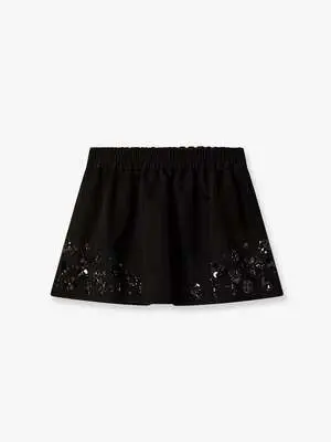 GOLDEN GOOSE Cotton Blend Midi Skirt With Floral Sequin And Crystal Embellishments - Black