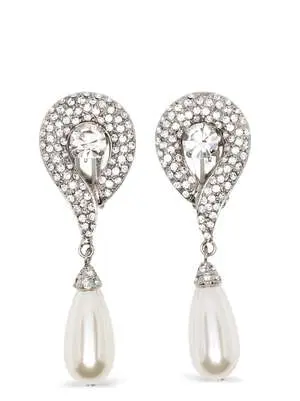 Alessandra Rich Crystal And Pearl Pendant Earrings - Silver
