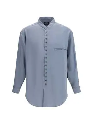 Giorgio Armani Washed Silk Shirt With Band Collar - Gray