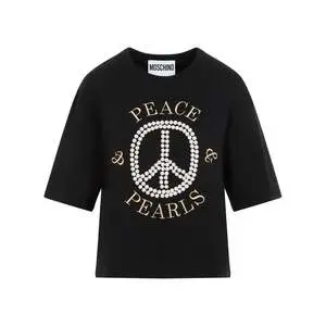 Moschino Cotton T-shirt With Pearl Embellishment - Black