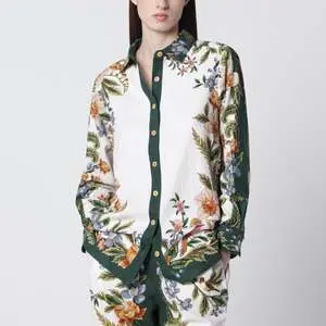 Farm Rio Linen Blend Floral Embroidered Shirt