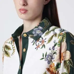 Farm Rio Linen Blend Floral Embroidered Shirt
