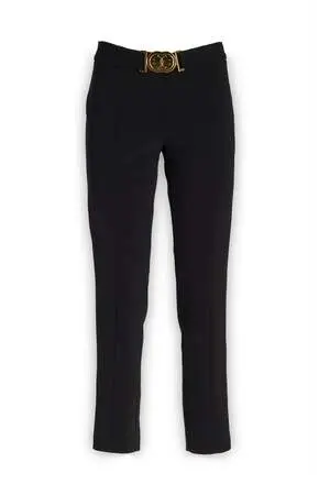 Moschino Black Trousers With Gold Buckle Detail - Multicolor