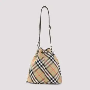 Burberry Medium Cotton Drawstring Bucket Shoulder Bag - Multicolor