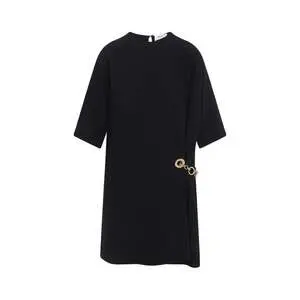 Celine Viscose Midi Dress With Gold Tone Buckle And Chain Detail - Black