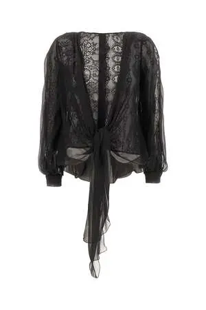 Alberta Ferretti Black Lace Blouse With Tie Detail - Multicolor