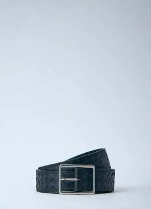 Bottega Veneta Intrecciato Woven Leather Belt - Black