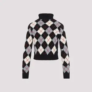 Celine Wool Argyle Turtleneck Sweater