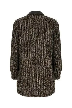 Max Mara Herringbone Tweed Jacket With Leather Collar