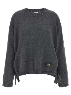 GANNI Side Lace Detail Wool Blend Crew Neck Sweater - Gray