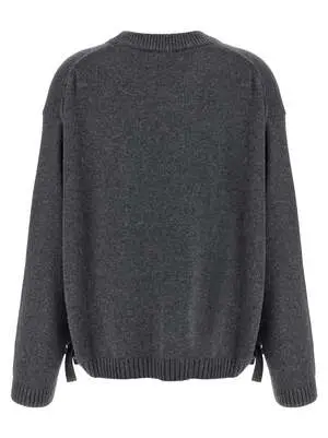 GANNI Side Lace Detail Wool Blend Crew Neck Sweater - Gray